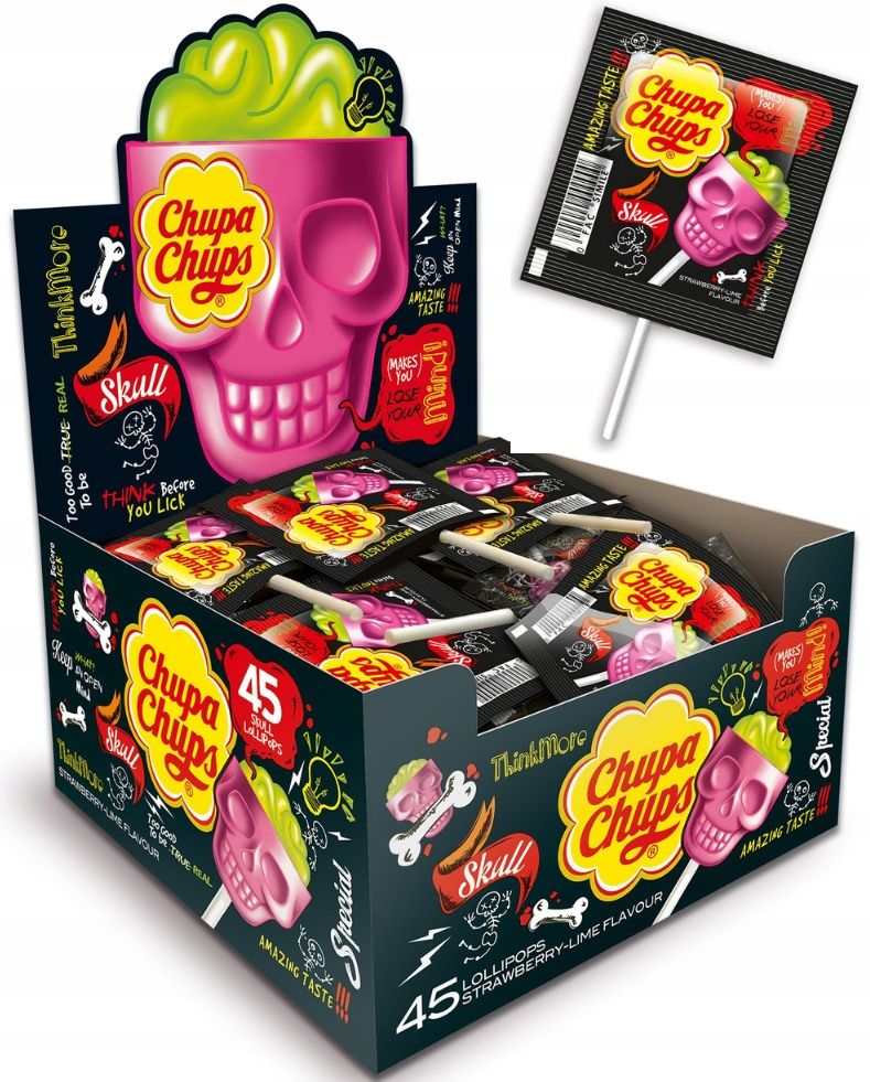 Леденцы Chupa Chups в виде черепа со вкусом клубники и лайма, 45х15 г - 6921211113188