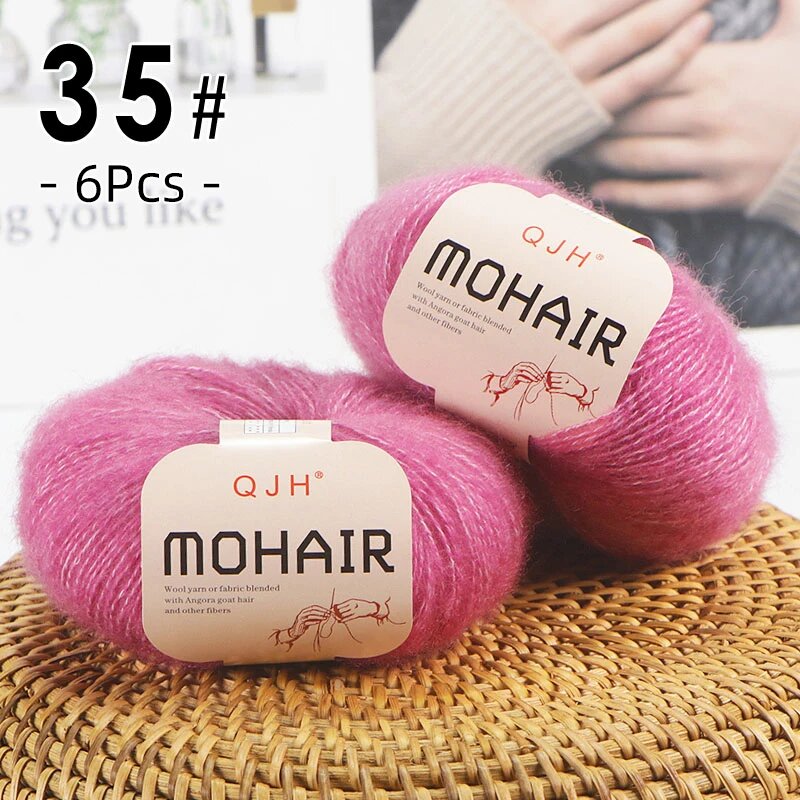 Пряжа QJH Мохер 6 шт. Розовый, N35-6Pcs