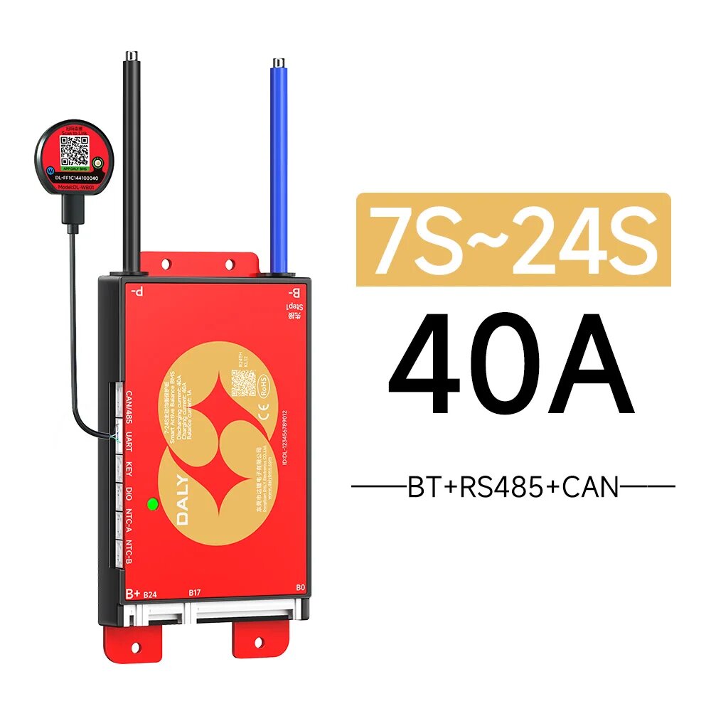Daly Smart BMS для LiFePO4 с Wi-Fi Синий, 7S-24S 40A WIFI BMS