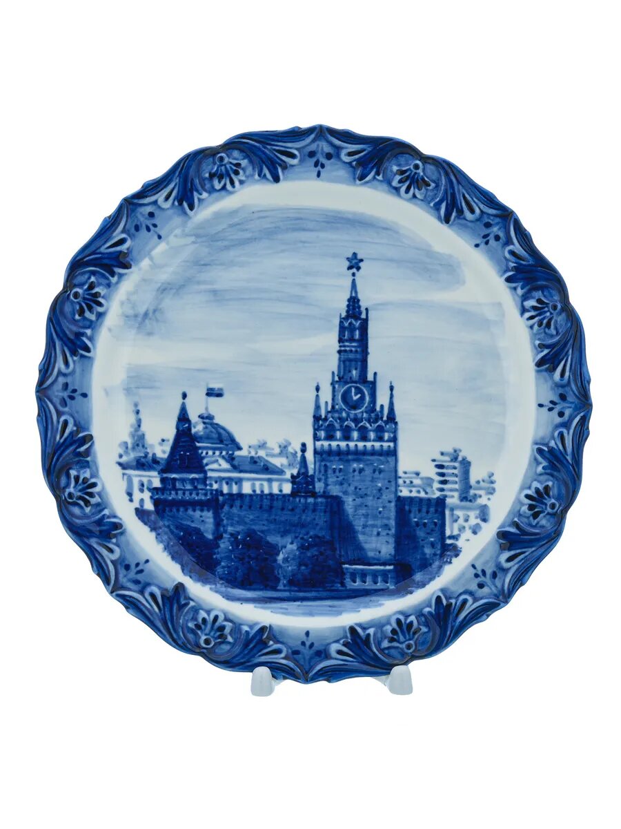 Тарелка декоративная настенная "Москва. Кремль" Гжель, 23 см