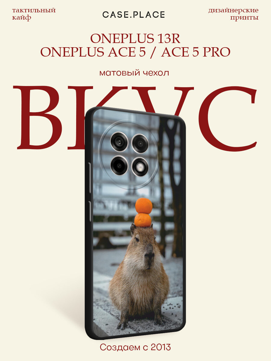 Черный матовый чехол на Oneplus 13R/Ace 5/Ace 5 Pro / Ван Плас 13R/Асе 5/Асе 5 Про с принтом Капибара медитирует