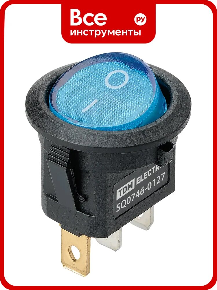 Выключатель клавишный TDM ELECTRIC KCD11-101N 250В AC/DC, 1P, 3А, (3с), ON-OFF, черный корпус, синяя клавиша, LED, Micro TDM SQ0746-0127