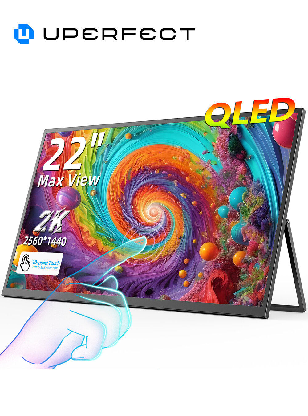 Портативный сенсорный дисплей 22 дюйма, 2K, 60 Гц, QLED, 100%sRGB, черный