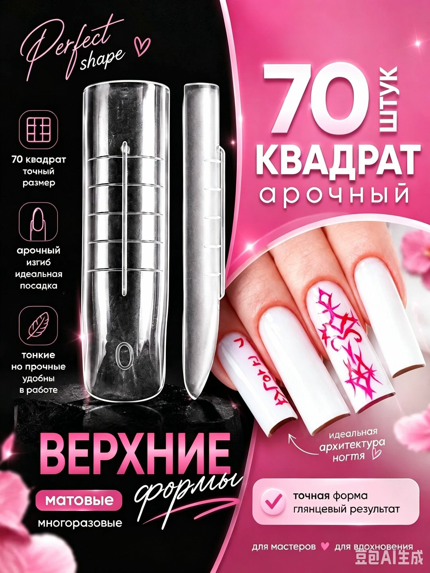 Верхние формы для наращивания ногтей матовые Квадрат арочный