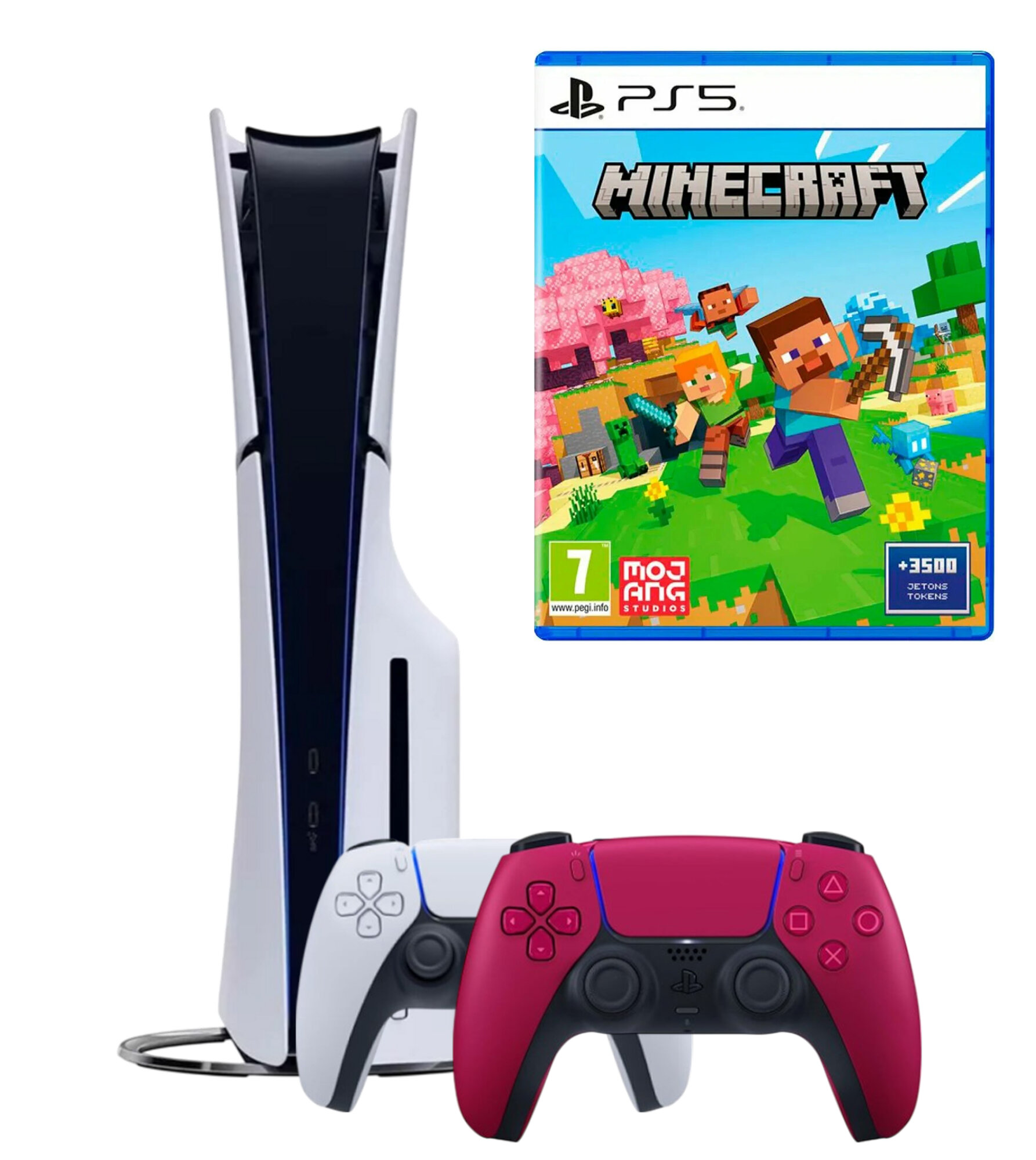 Игровая приставка Sony PS5 Slim + 2й геймпад красный + игра Minecraft