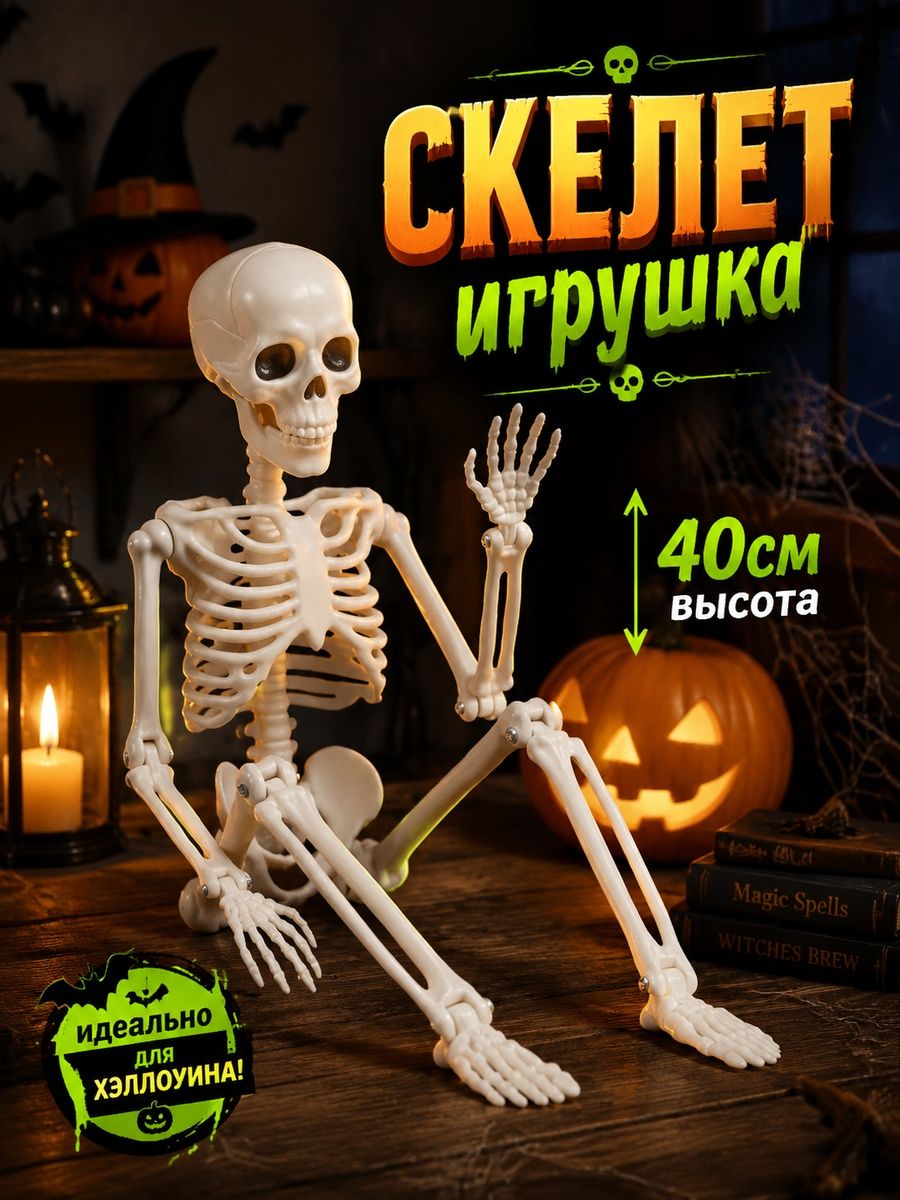 Скелет человека, Скелет игрушка, Хэллоуин, 40 см, Украшение интерьера,1 шт.