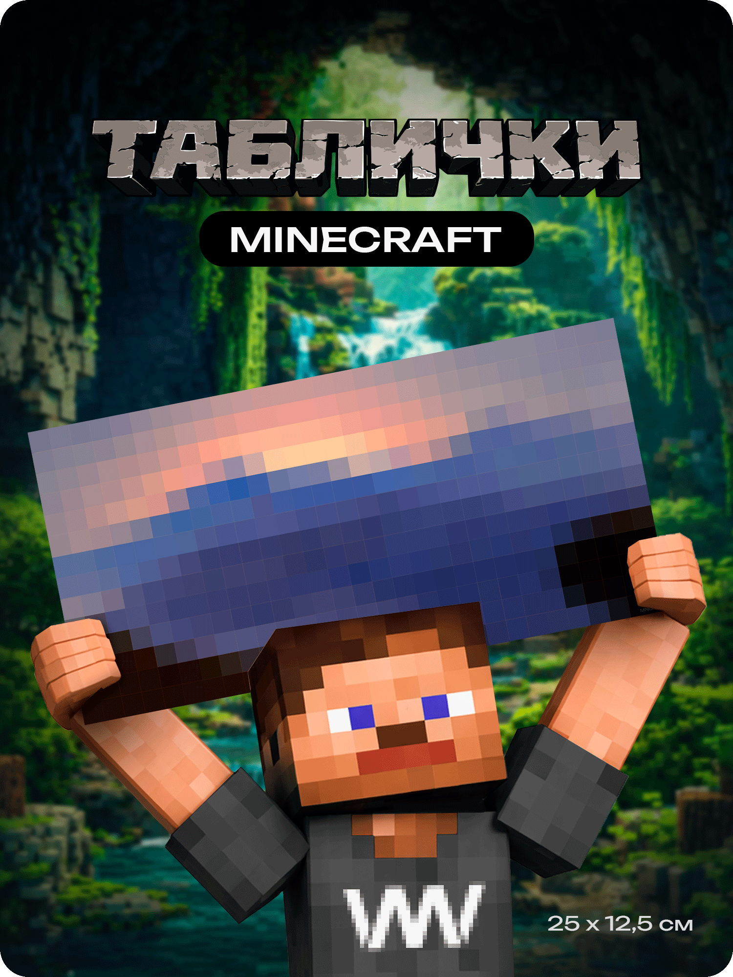 Табличка с картиной из Майнкрафт, Minecraft на пластике, на стену, 250х125 мм, Айдентика Технолоджи