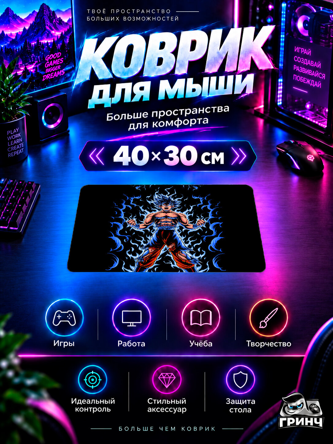 Игровой коврик для мыши 40×30 см — Dragon Ball / Драконий жемчуг — Goku Radiant Energy Burst