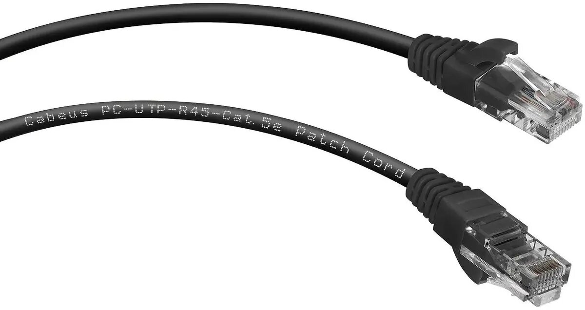 Патч-корд CABEUS вилка RJ-45, вилка RJ-45, кат.5E, ПВХ, 0.15м, черный