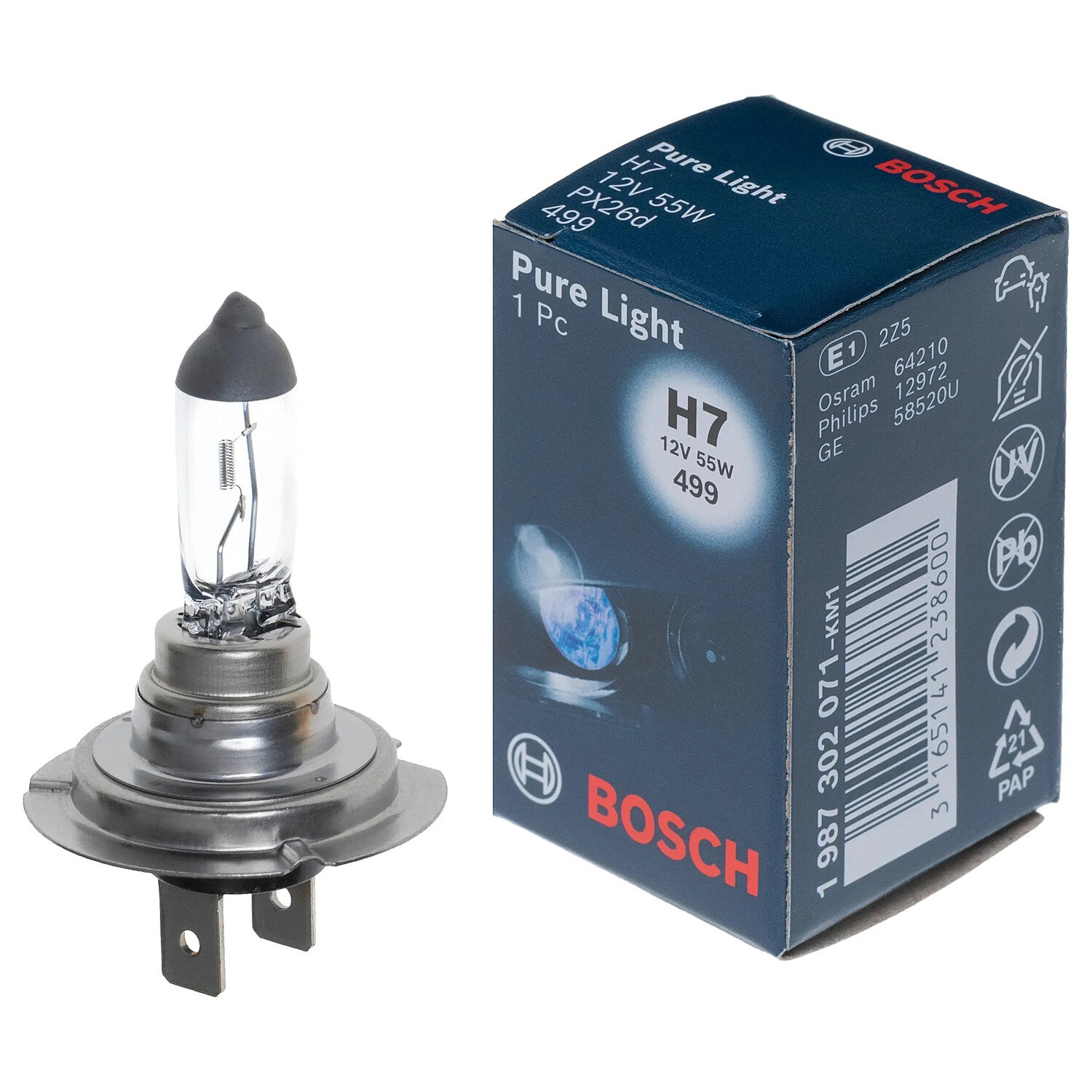 Лампа Bosch Pure Light H7 12V 55W PX26d 1987302071