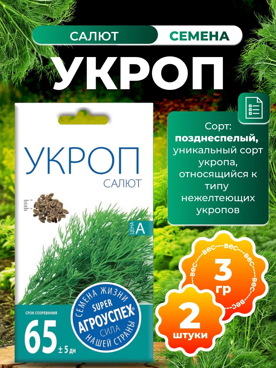 Семена укропа Салют, 2 пачки по 3г
