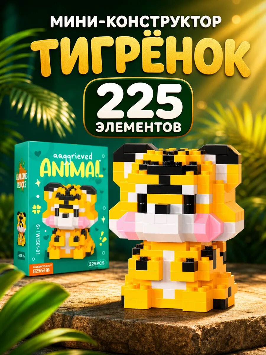 Конструктор 3д из мини блоков тигр