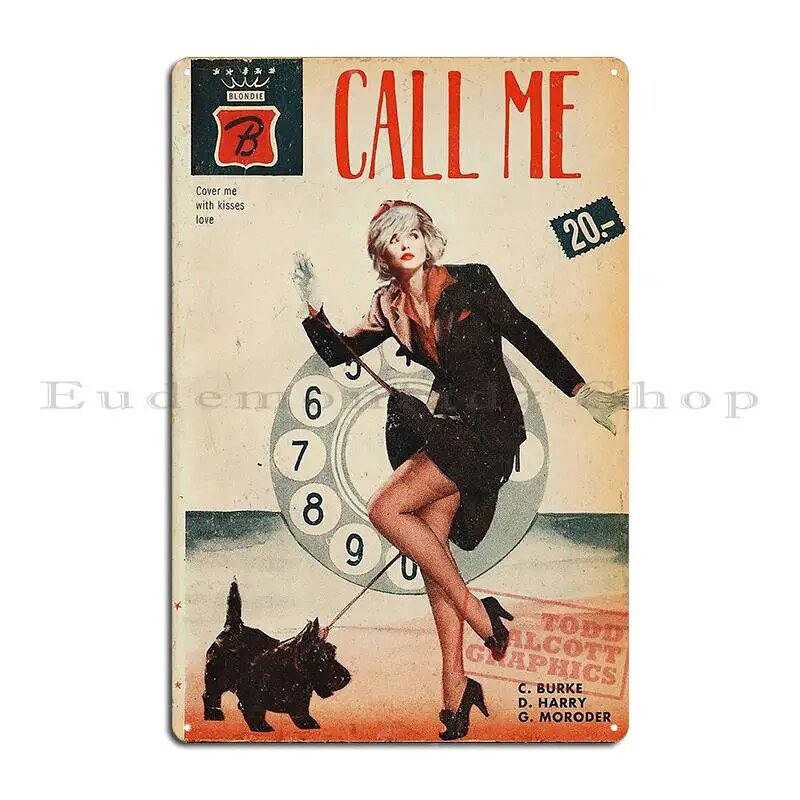 Металлическая вывеска Blondie Call Me 1930s 14x20cm, As The Picture