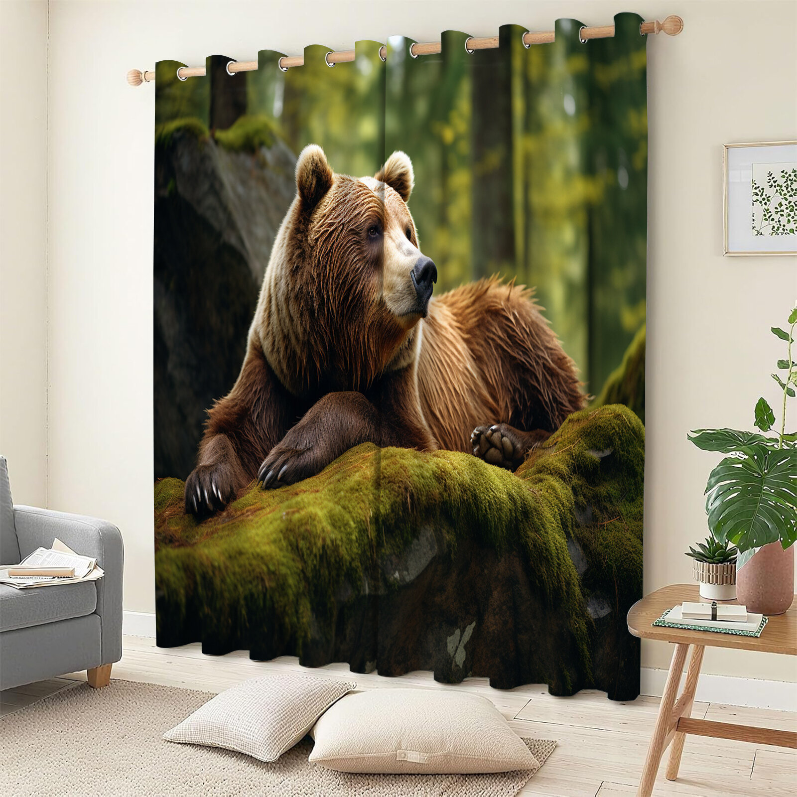 Медведь Комплект штор блэкаут на люверсах 2 шт, Дикое Животное 145x240cm в спальню