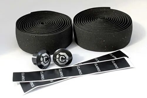 Лента обмотка на руль ЭВА+ПЭ для руля CLARKS PU&EVA CHBT-0111 bartape +крепеж +заглушки, толщина 2,5 мм, гладкая поверхность с перфорацией, черная