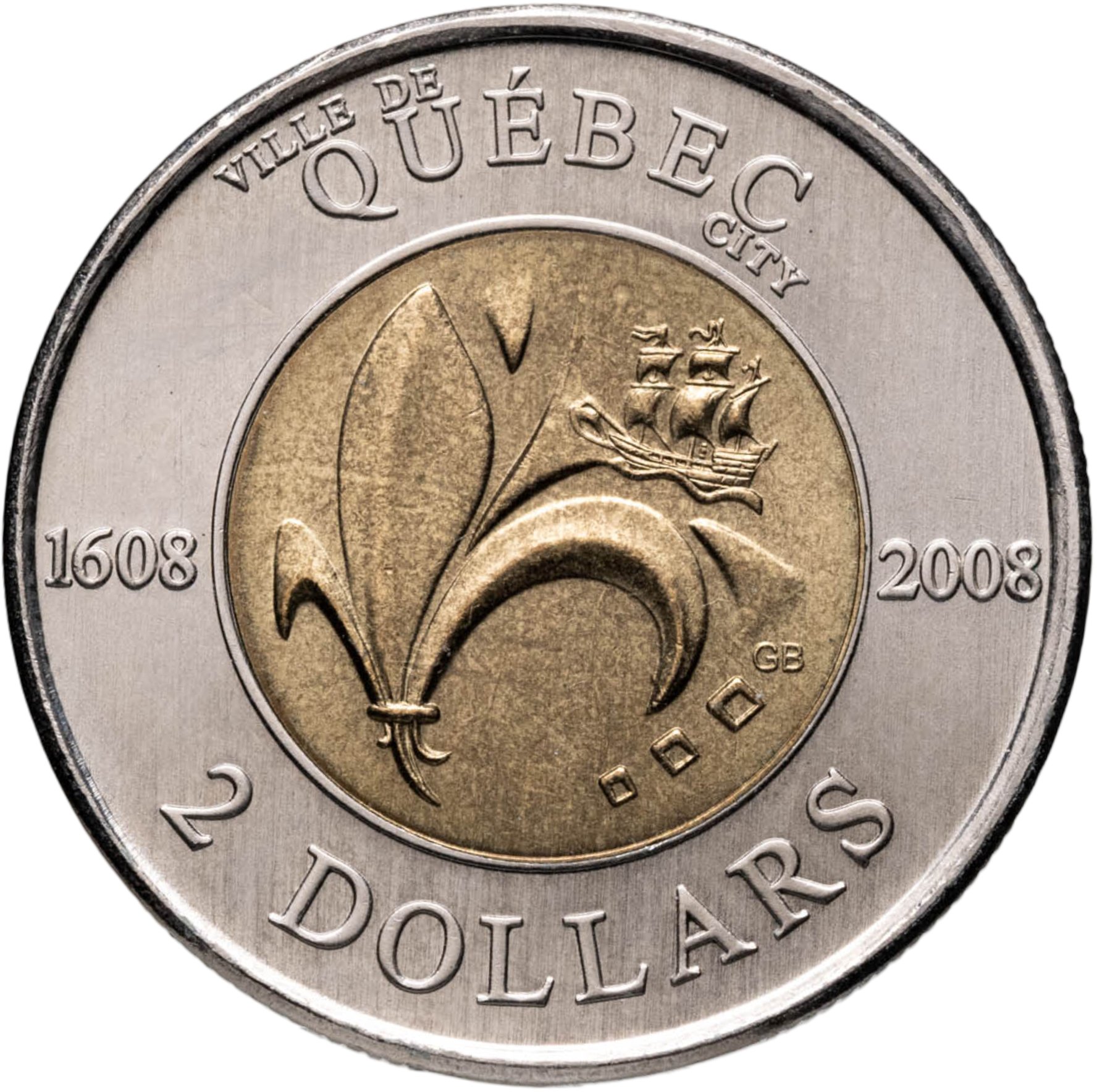Канада 2 доллара dollars 2008 400 лет с момента основания Квебека, Биметалл, в сохранности UNC