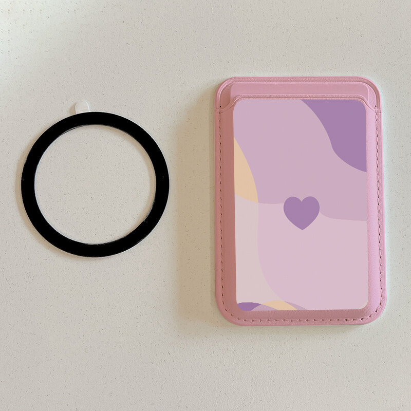 Магнитный чехол-держатель для карт из экокожи с принтом пазл, розовый, на 2 карты, 1 шт.