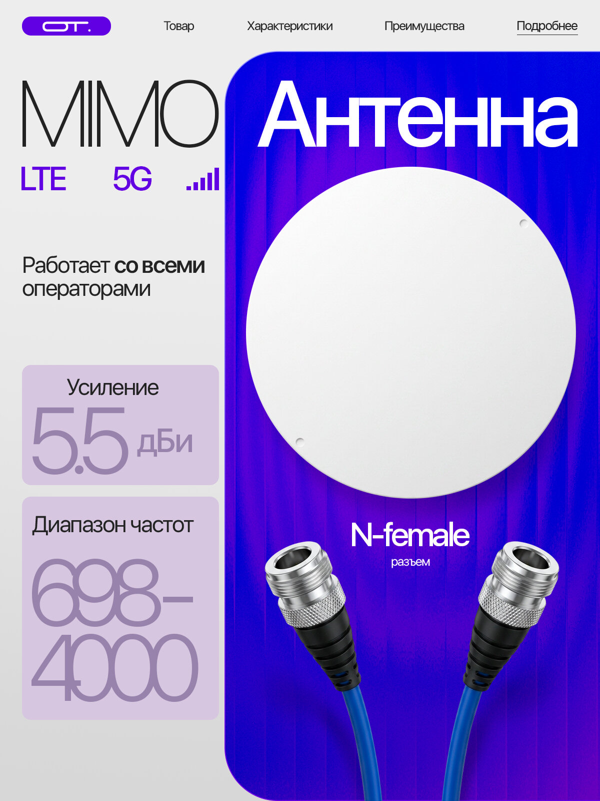 Антенна GSM MIMO всеволновая, усилитель сигнала мобильной связи и интернета для дома и офиса, репитер сети, оборудование