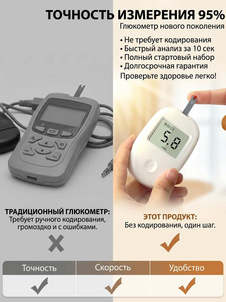 Глюкометр + 50 тест-полосок + ланцетов в наборе, измеритель сахара в крови, мониторинг глюкозы при сахарном диабете