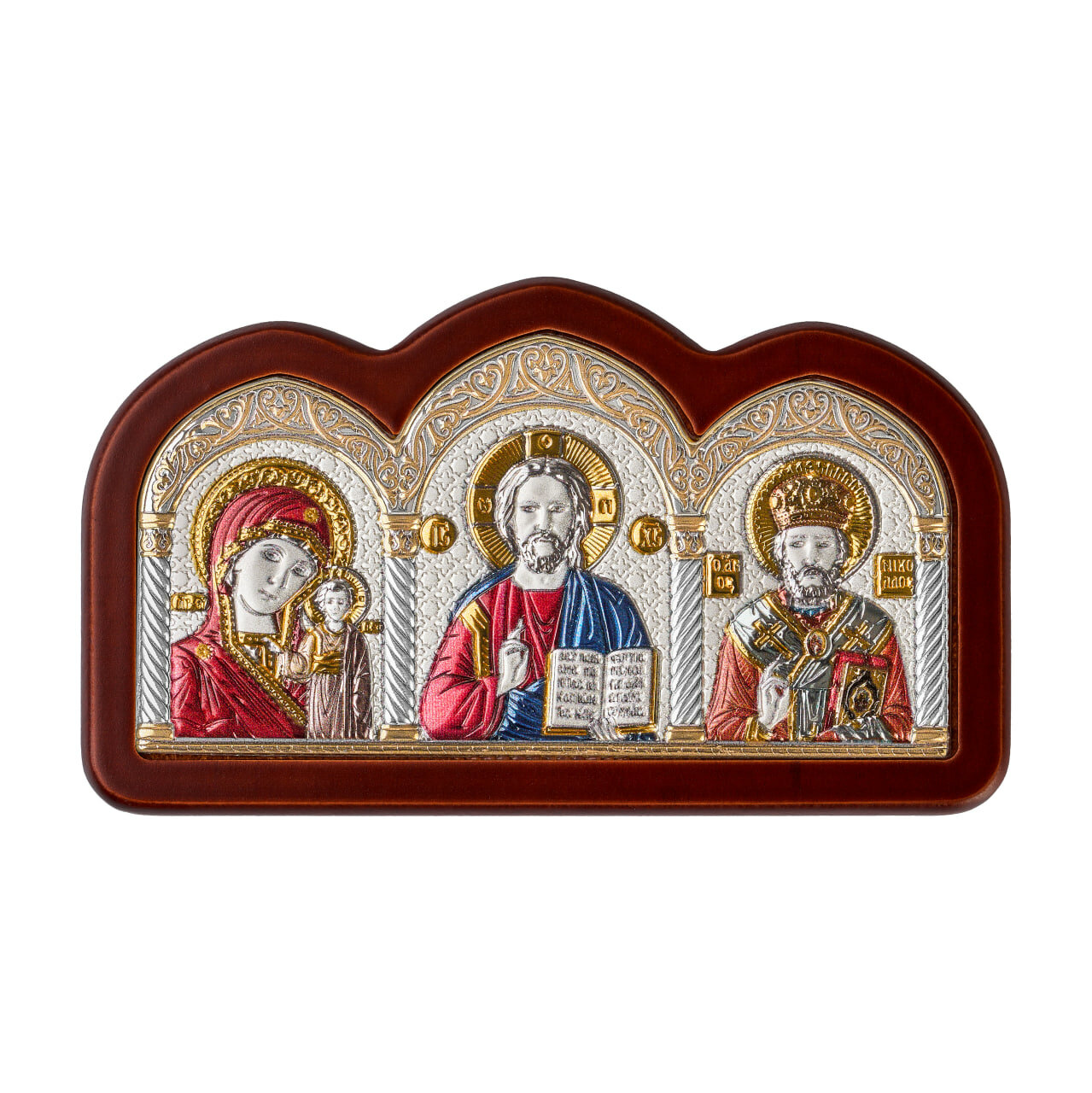 Икона греческая, серебряная Триптих, эмаль 65х115мм