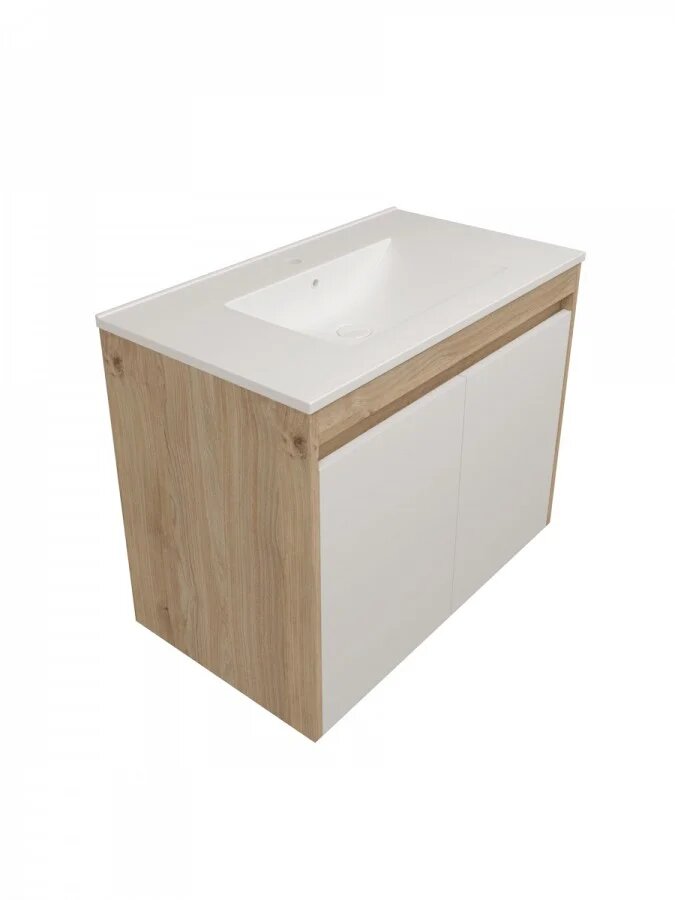 Тумба с раковиной Teymi Netta 80 подвесная, 81 см, белая, матовая, из МДФ, с дверками, раковина для ванной, фарфоровая, прямоугольная