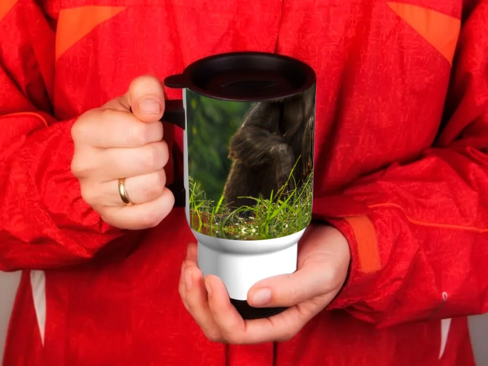 Тремокружка для авто с принтом "Шимпанзе, коричневый, бонобо" 0.5 л.