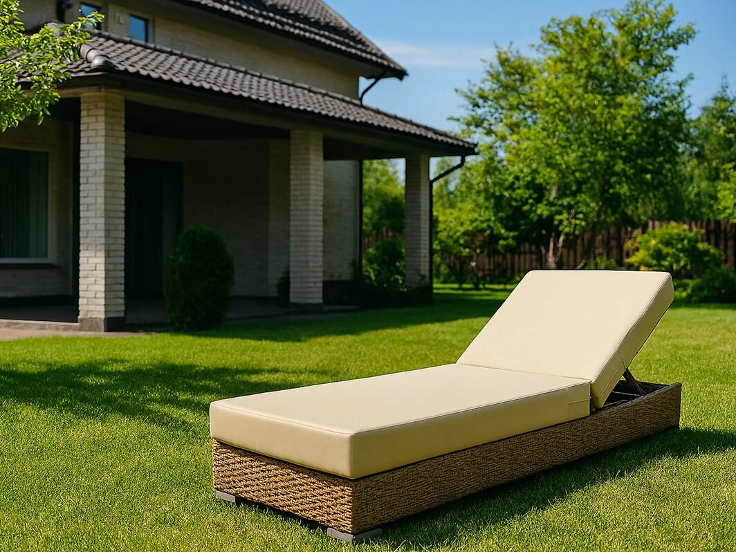 Шезлонг-лежак плетеный с матрасом Mantera, цвет бежевый люкс, светло-бежевый, искусственный ротанг, ReeHouse