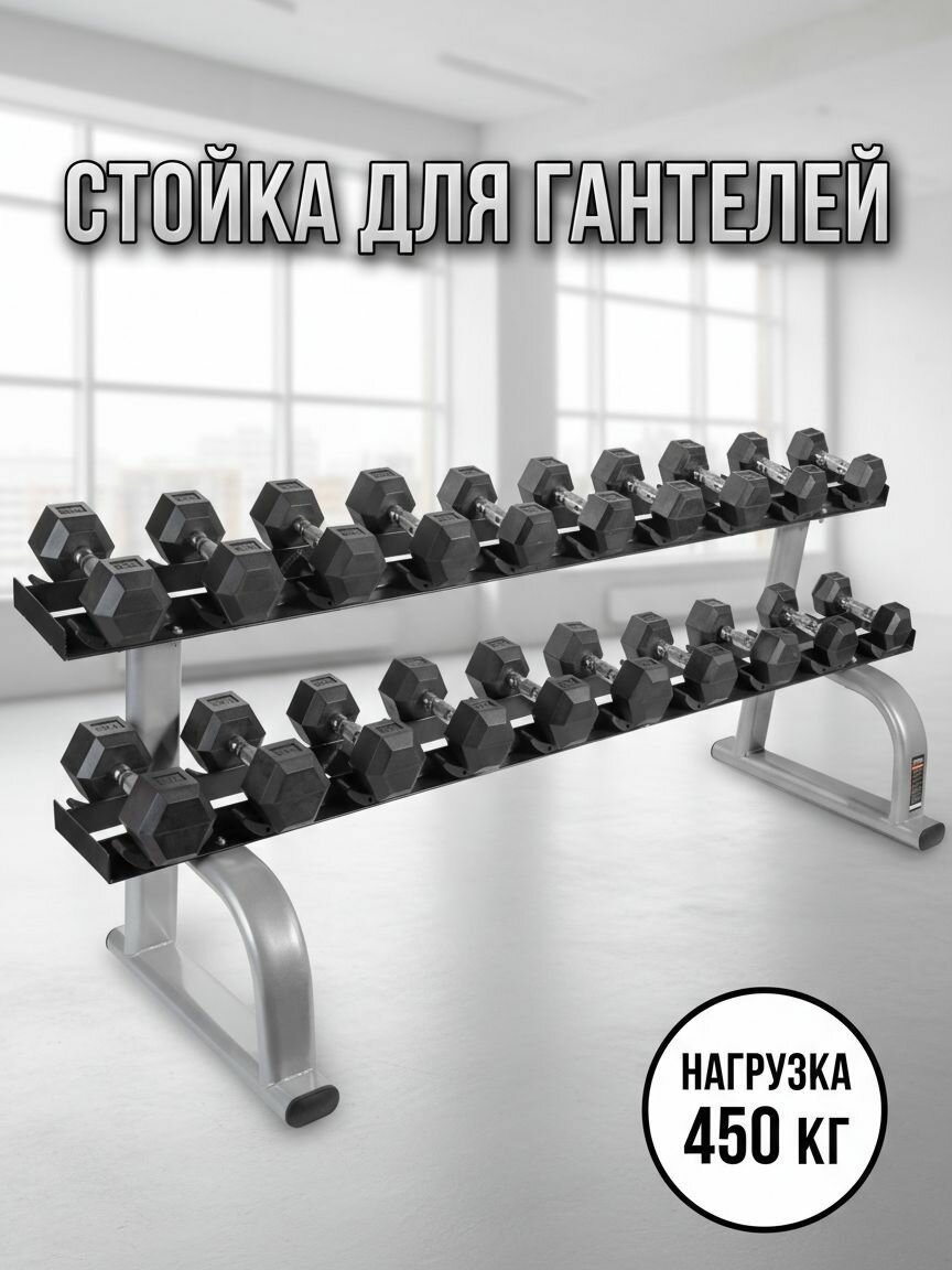 Стойка для спортивного инвентаря с нагрузкой 450 кг, стеллаж для гантель 10 пар, 20 штук