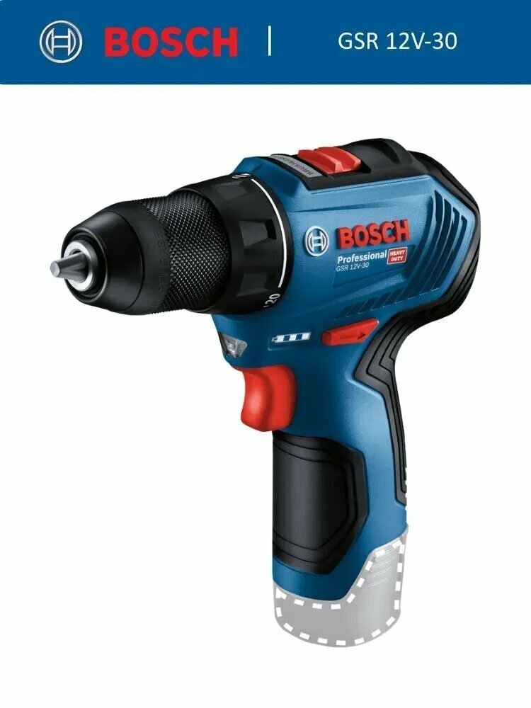 Аккумуляторный шуруповерт Bosch GSR 12V-30 соло, Li-lon, 12 В, арт. 06019G9002