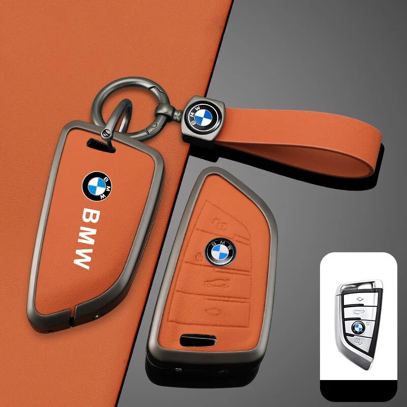 Кожаный чехол-накладка для смарт-ключа автомобиля BMW X1 X3 X4 X5 F15 X6 F16 G30 7 H-gun orange ring