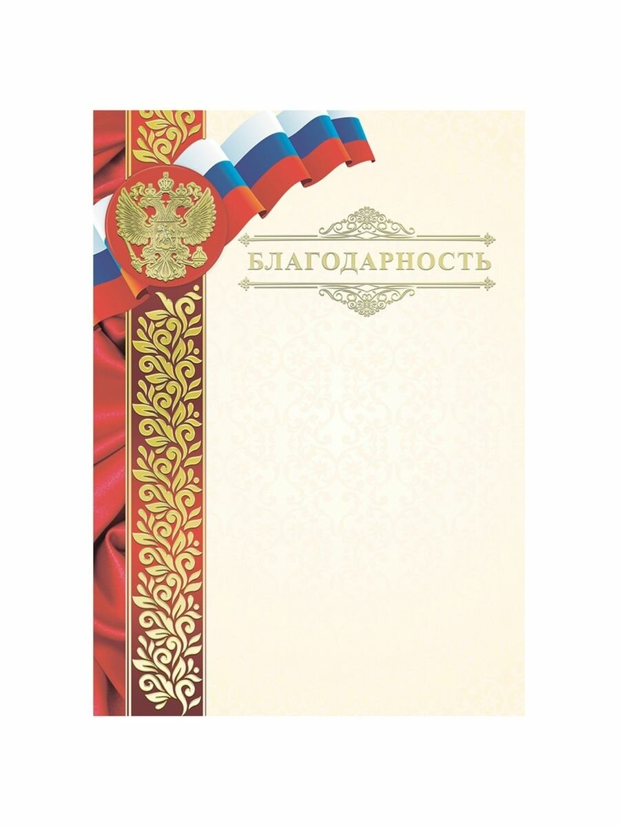 Благодарность А4, мелованный картон, конгрев, тиснение фольгой (20 шт.), BBLKF_10572