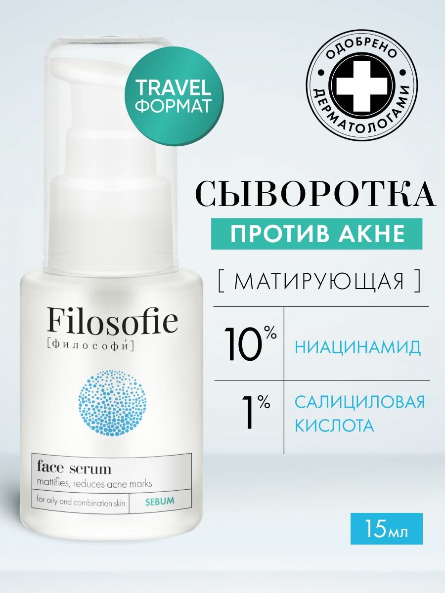 FILOSOFIE Сыворотка для лица от прыщей и акне с ниацинамидом и салициловой кислотой, 15 мл