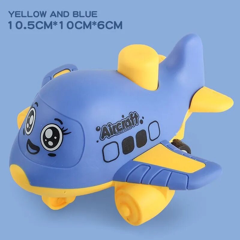 Инерционный самолетик для детей, нажимной механический игрушечный самолет, без батареек, развивающая игрушка от 3 лет, 4 модели (Желто-синий, Оранжево-зеленый)