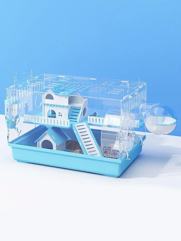 Террариум для хомяка, прозрачная акриловая клетка для грызунов, синего цвета, 470мм