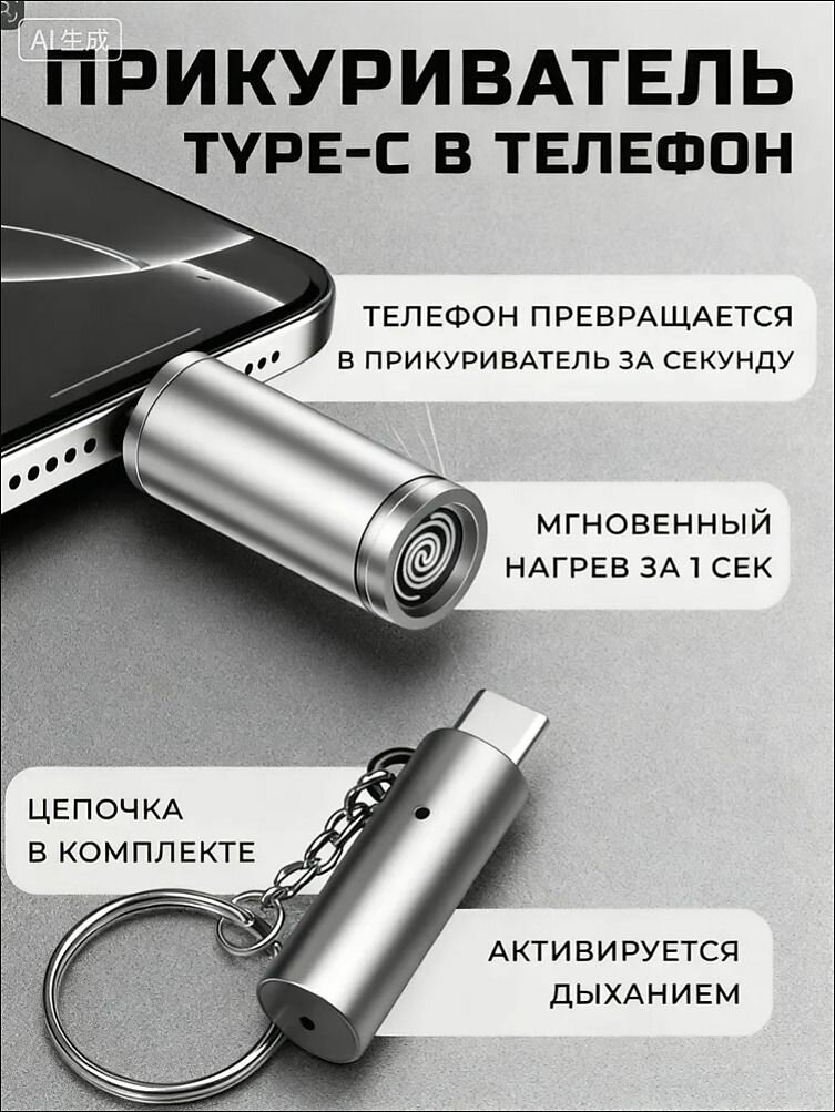 Мини-брелок прикуриватель Type‑C, портативный зарядный адаптер для телефона