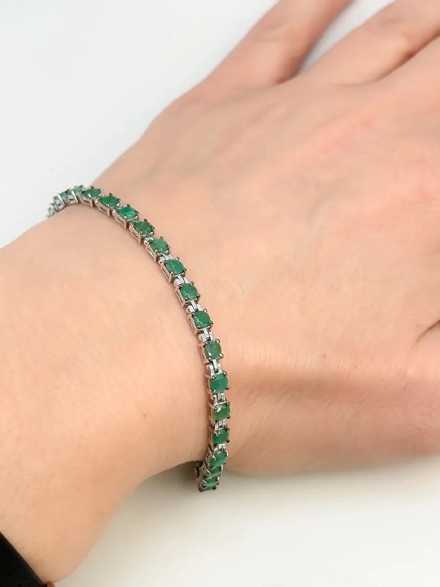 Браслет, серебро, 925 проба, родирование, изумруд