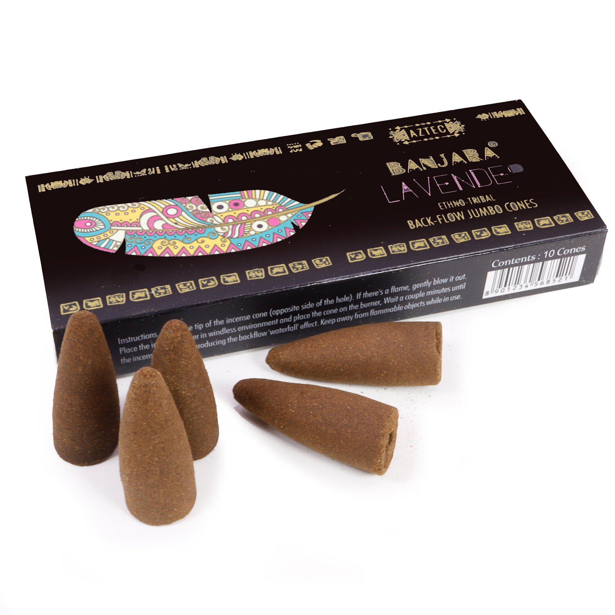Aztec LAVENDER Ethno-tribal Back-Flow Jumbo Cones, Banjara (Ацтек лаванда этно-племенные конусные благовония стелющийся дым, Банджара), 10 конусов.
