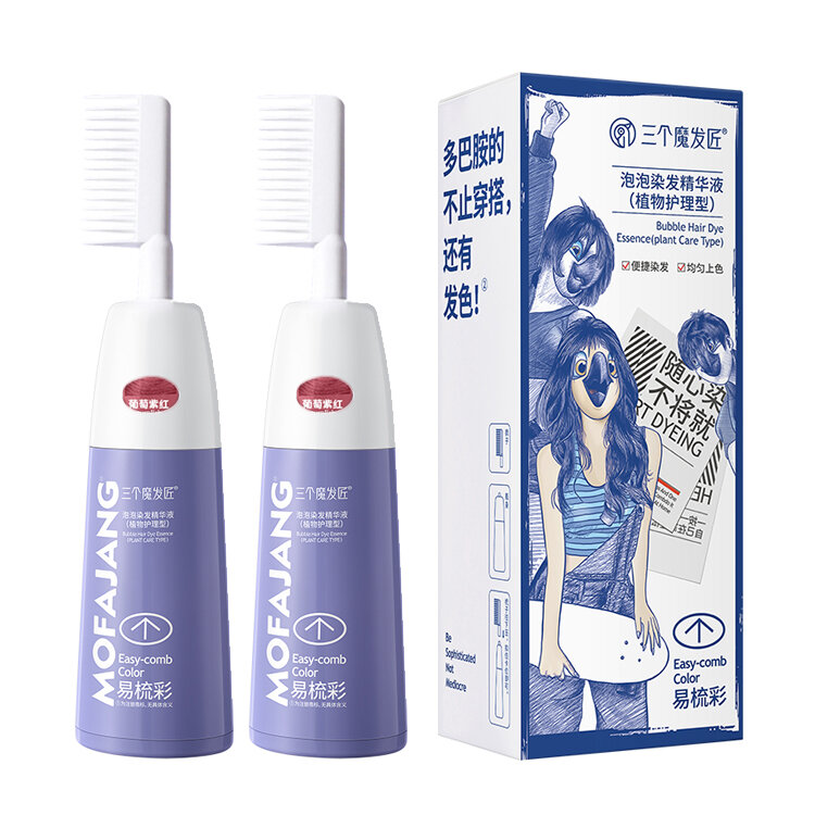 Краски и отбеливатели для волос унисекс Three Trolls 5690637, Easy Comb Color 200ML-Grape Purple Red*2 (Long Hair Compatibility)