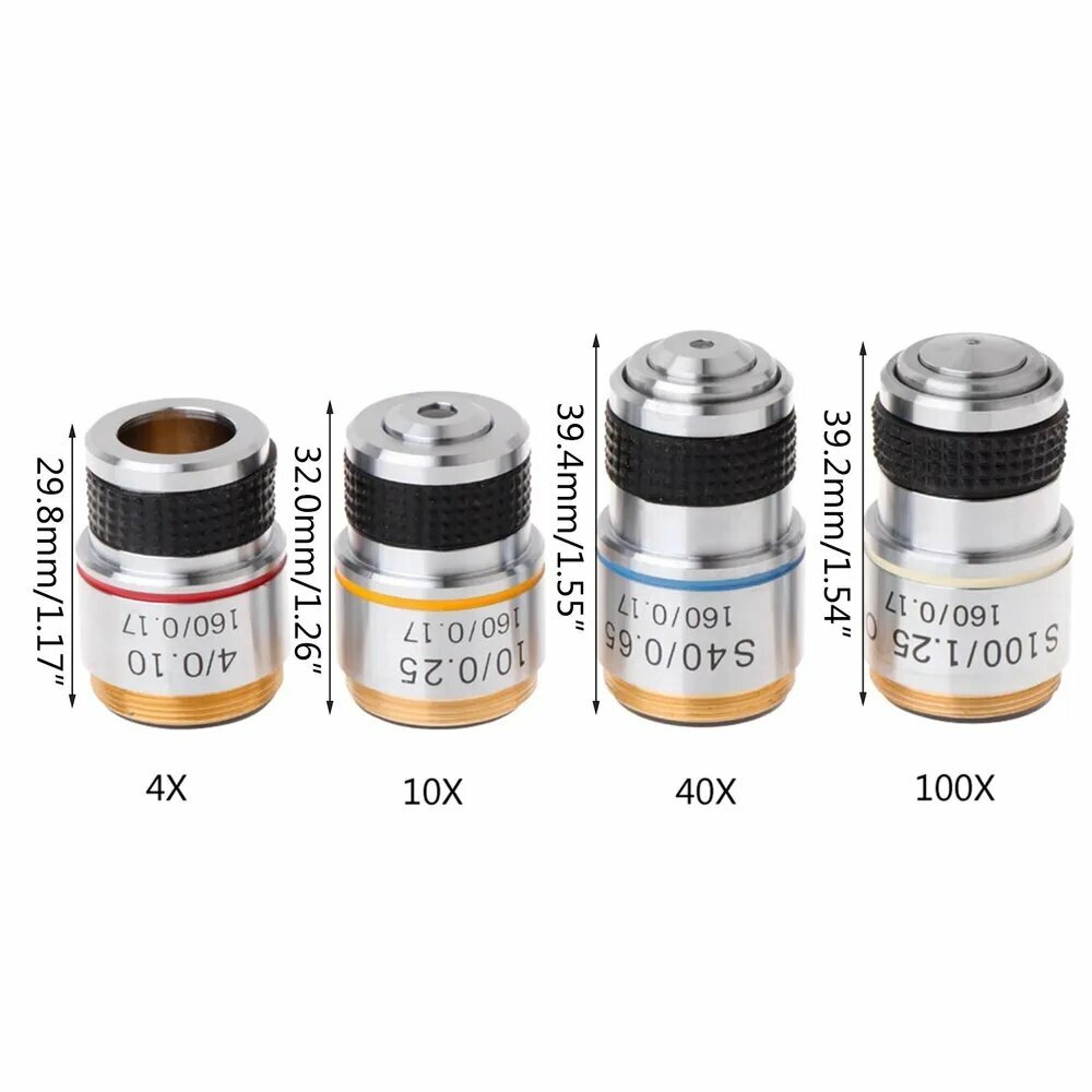 Микроскопические аксессуары, математическая обьективная линза 4x 10x 40x 100x для биологическихххх