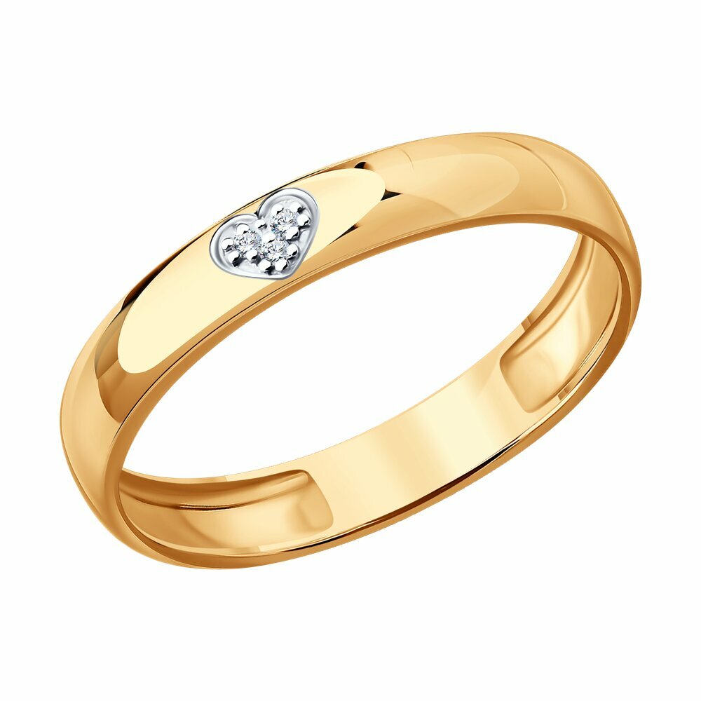 Кольцо обручальное, красное золото, 585 проба, бриллиант