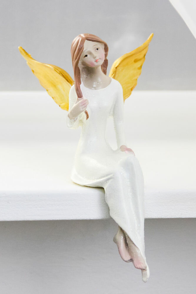 Статуэтка девушка ангел с золотыми крыльями, сидящая, полистоун, 16 см, в ассортименте, Koopman International ALX620570