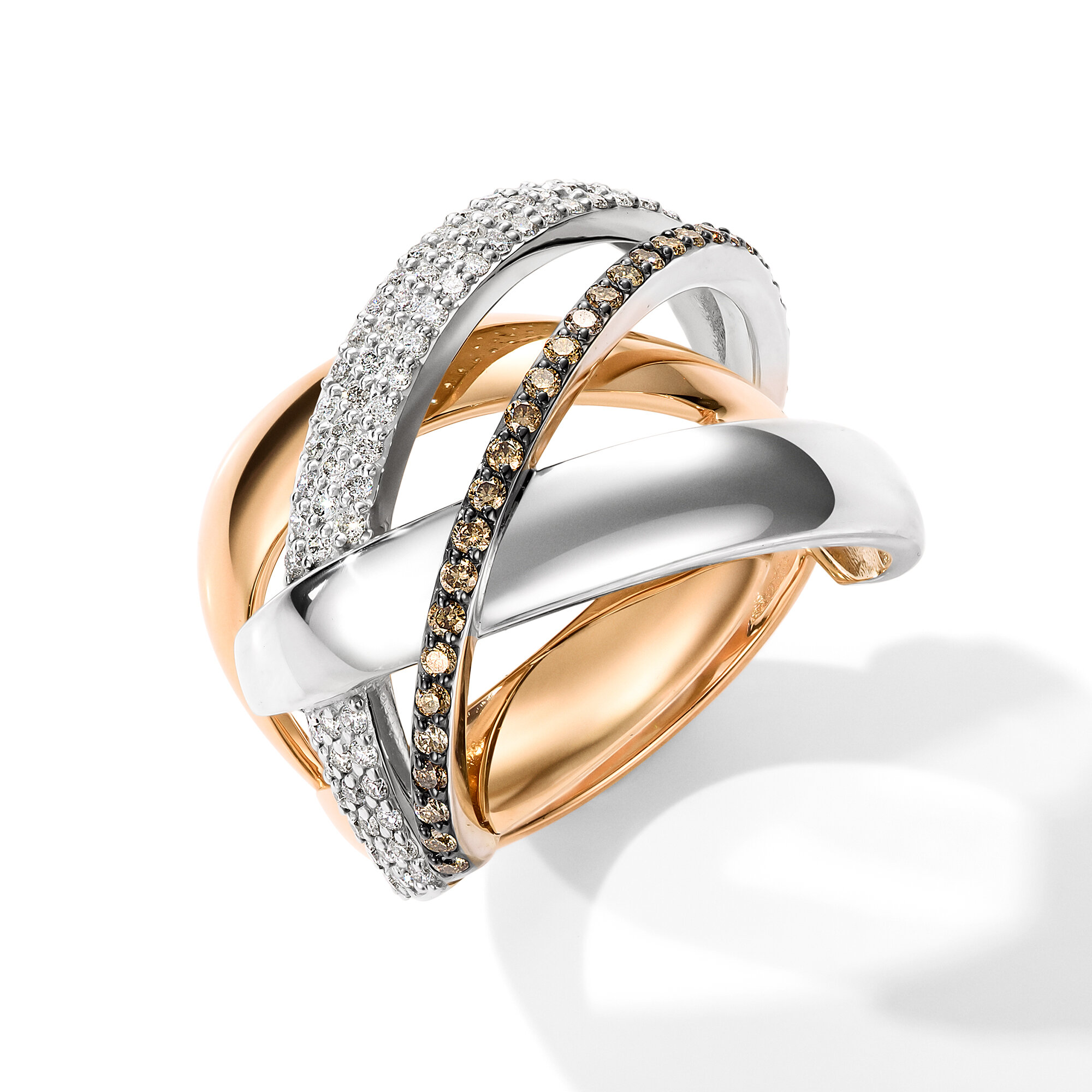 Кольцо, комбинированное золото, 585 проба, бриллиант