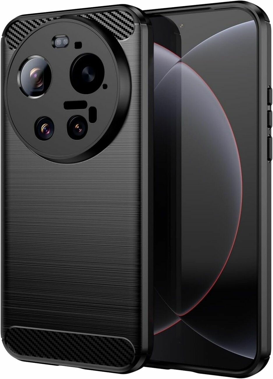 Чехол на Xiaomi 17 Ultra силиконовый карбон сталь чёрный