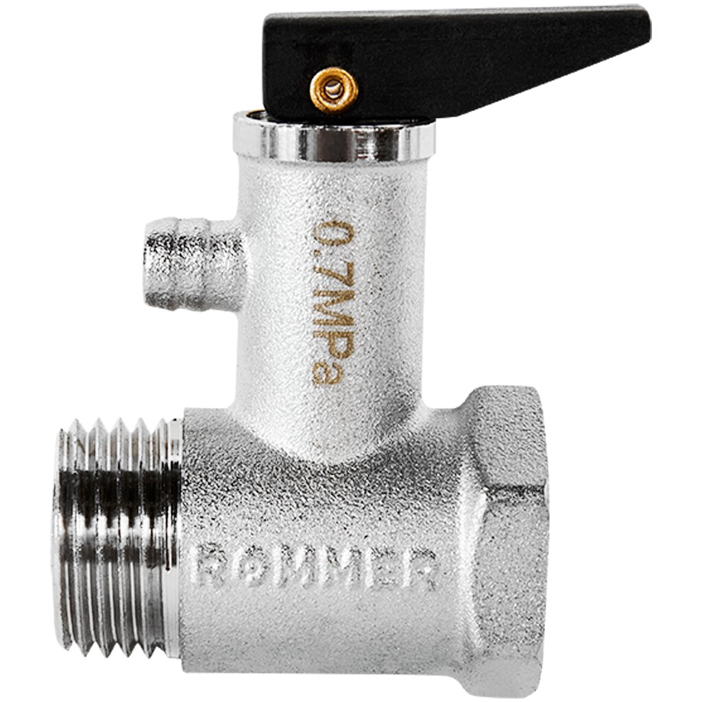 Клапан обратный 1/2' ROMMER для водонагревателей 7 бар со сбросником и ручным спуском