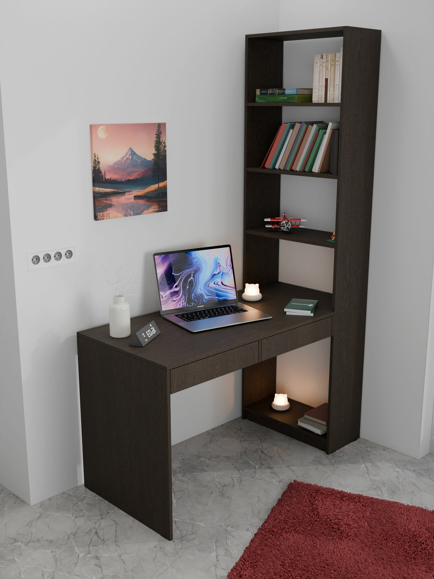 Изумлит Стол-стеллаж письменный угловой, стеллаж справа 200х130х59.2 см, венге