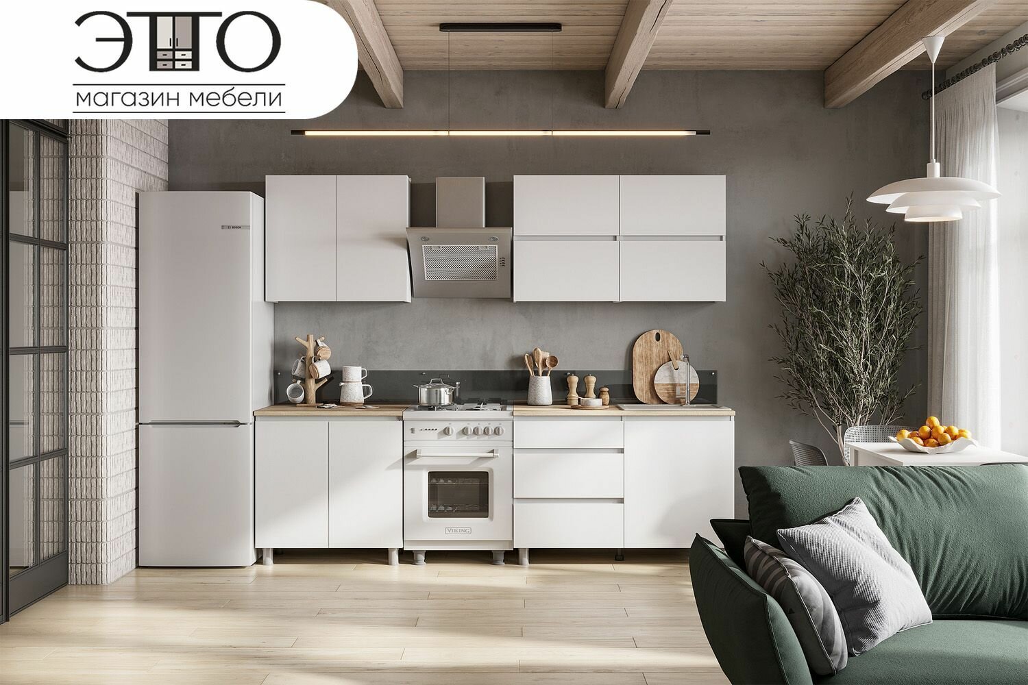 Кухонный гарнитур "Токио" 2 метра, Белый текстурный/Дуб Сонома