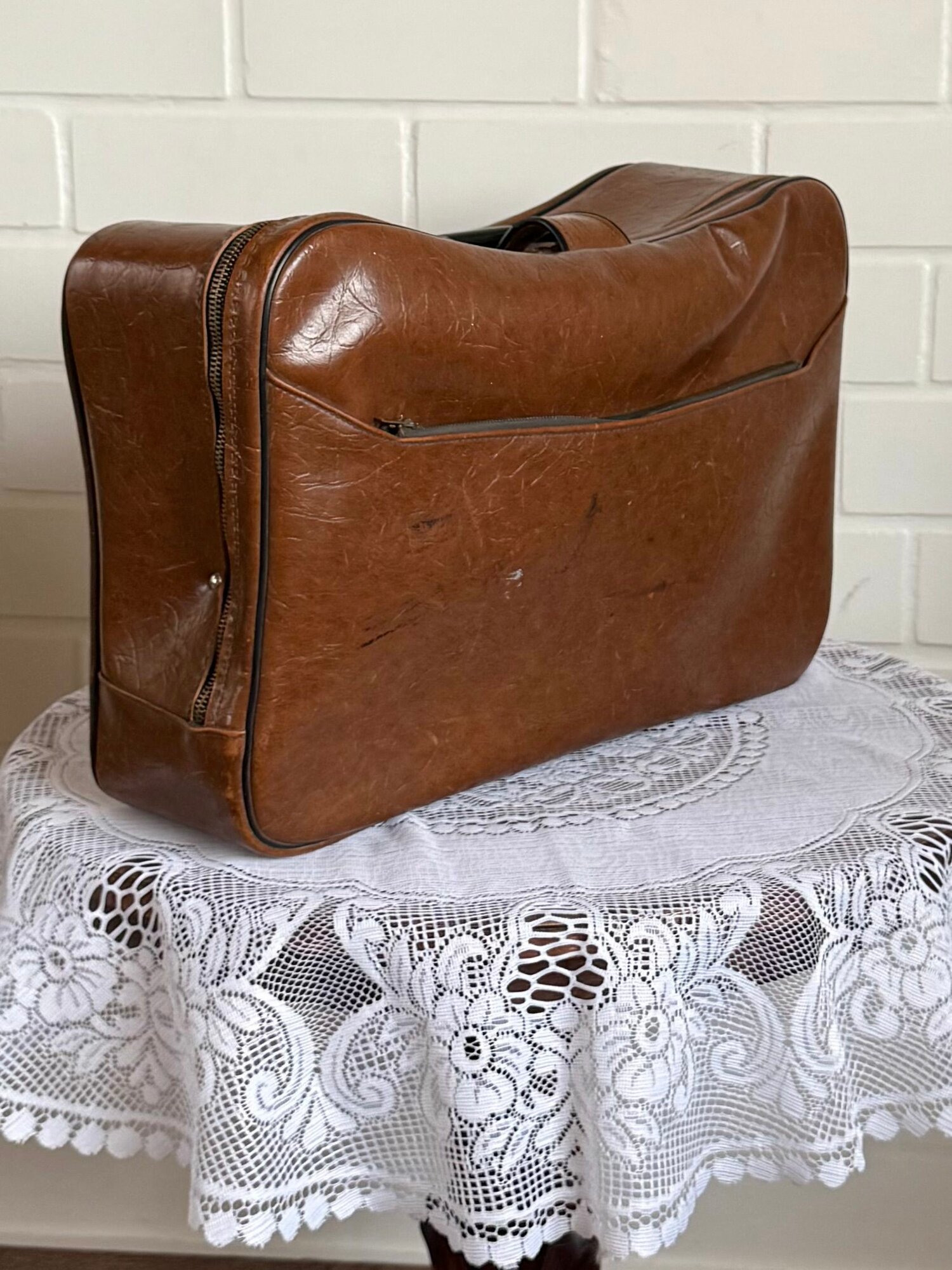 Винтажный советский кожаный чемодан, СССР, винтаж, 1975 г, 34х50х16 см.