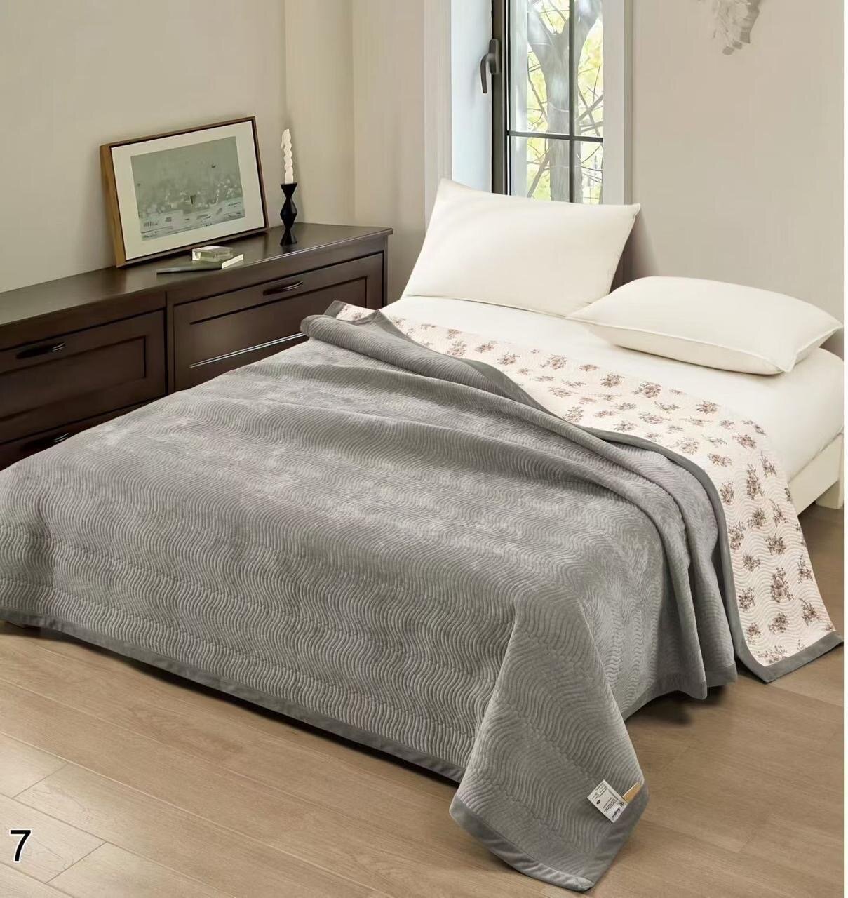 Покрывало евро двухстороннее велюр и хлопок, размер 200х230