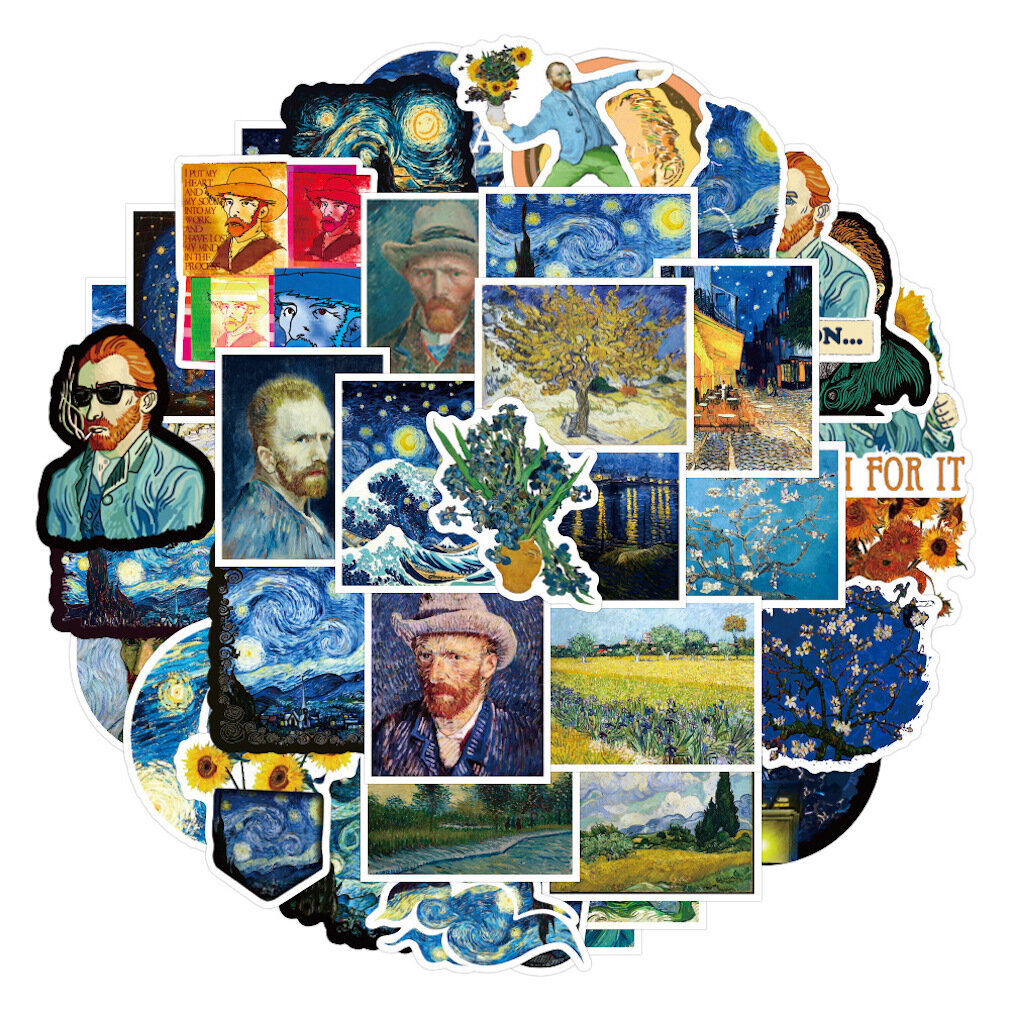 50 шт./упаковка, наклейки с изображением картин Ван Гога, аниме-стикеры, декоративные мультяшные наклейки для мобильных телефонов, кружек, игрушек, ноутбуков, наклейки-бомберы.