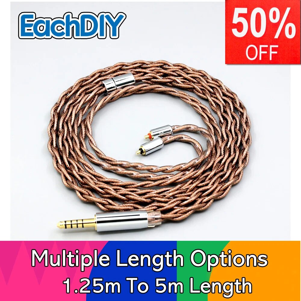 Кабель для наушников EachDIY 7N серебро + золото + графен 1.25m, 4.4mm Male Plug